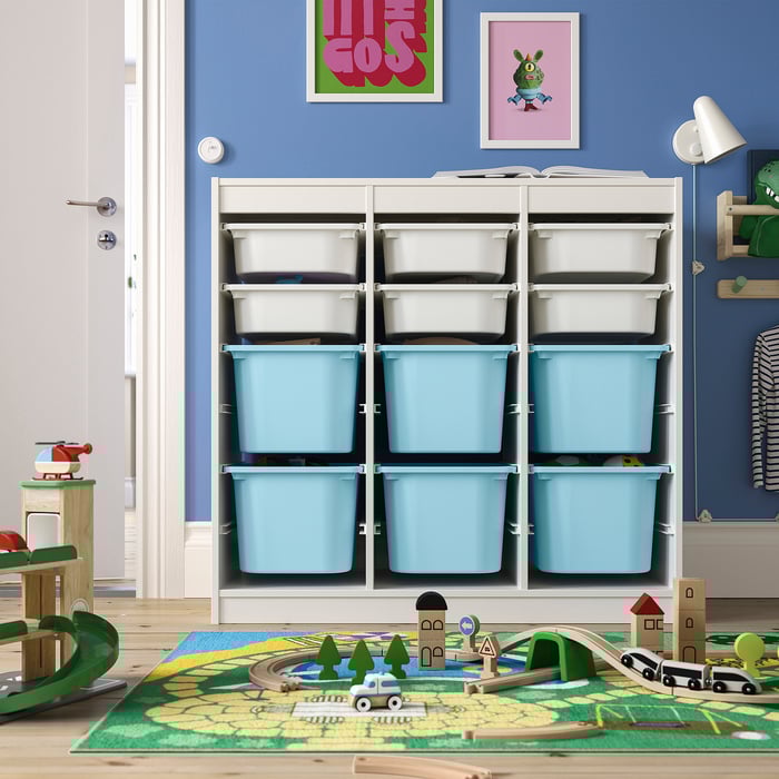 TROFAST storage combination with boxes, room divider/white light blue ...