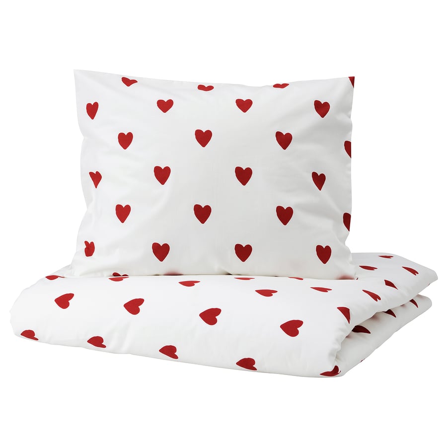 BARNDRÖM housse de couette et 1 taie, blanc rouge/motif coeur, 150x200 ...