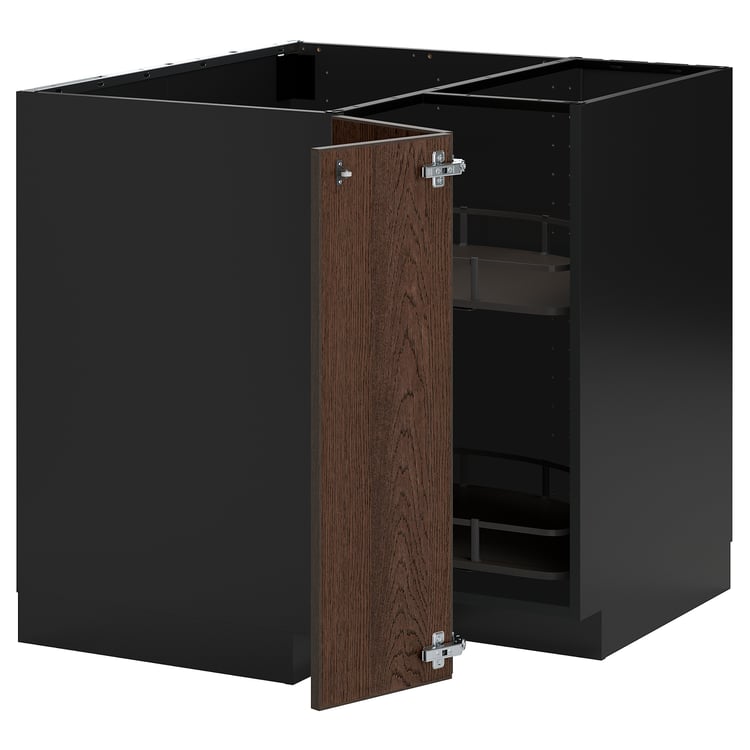 METOD élément bas angle+rgt pivotant, noir-gris/Sinarp brun, 88x88 cm - IKEA Belgique