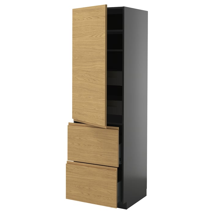 METOD / KNIVSHULT élément haut+tablettes/4tir/pte/2fc, noir-gris ...