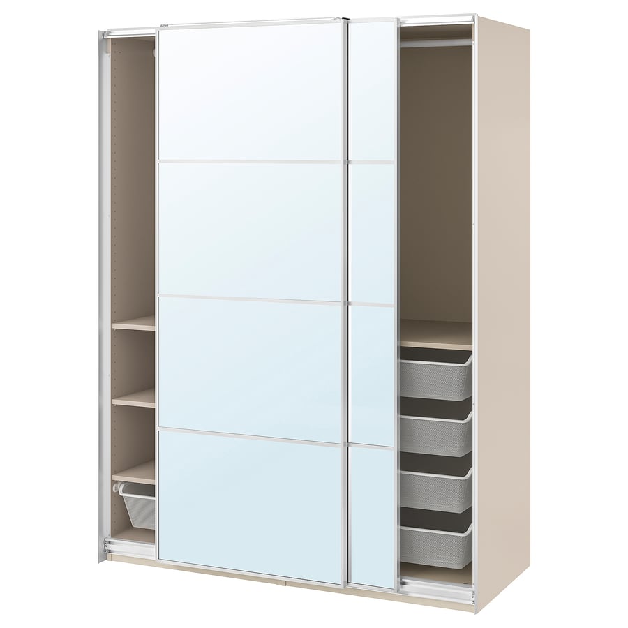 PAX / AULI armoire pte coul, gris-beige/miroir, 150x66x201 cm - IKEA ...