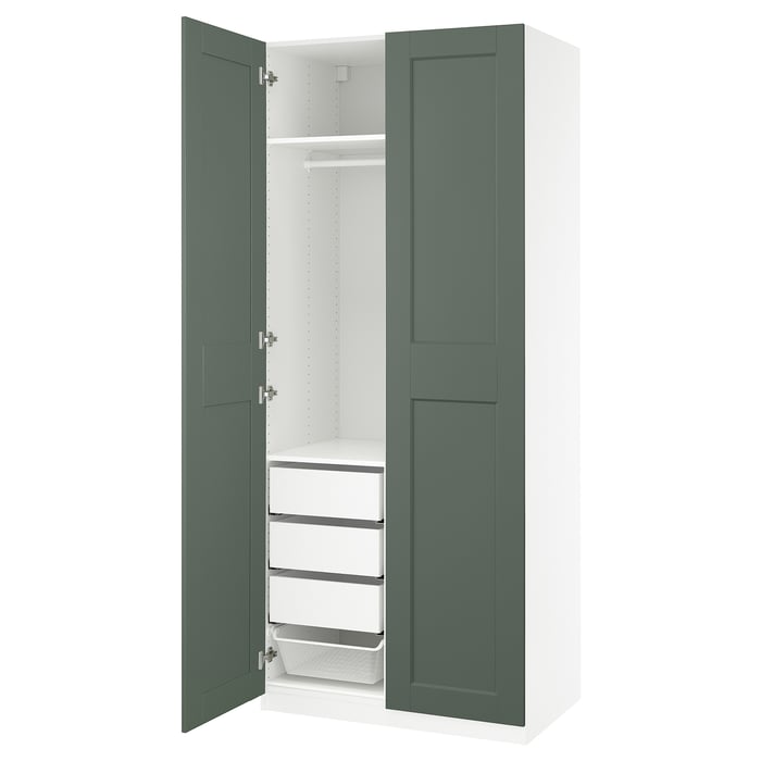 PAX / GRIMO combinaison armoire, blanc/gris vert, 100x60x236 cm - IKEA ...