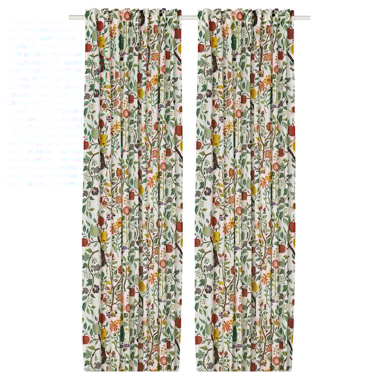 VILDPERSILJA rideaux, 2 pièces, blanc multicolore/motif floral ruflette ...
