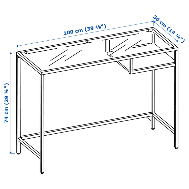 VITTSJÖ Table ordinateur portable, blanc, verre, 100x36 cm - IKEA Belgique