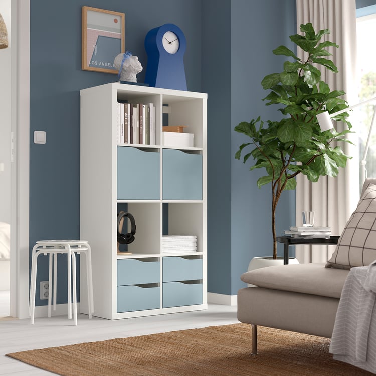 KALLAX open kast, met 2 deuren/4 lades wit/licht grijsblauw gegolfd ...