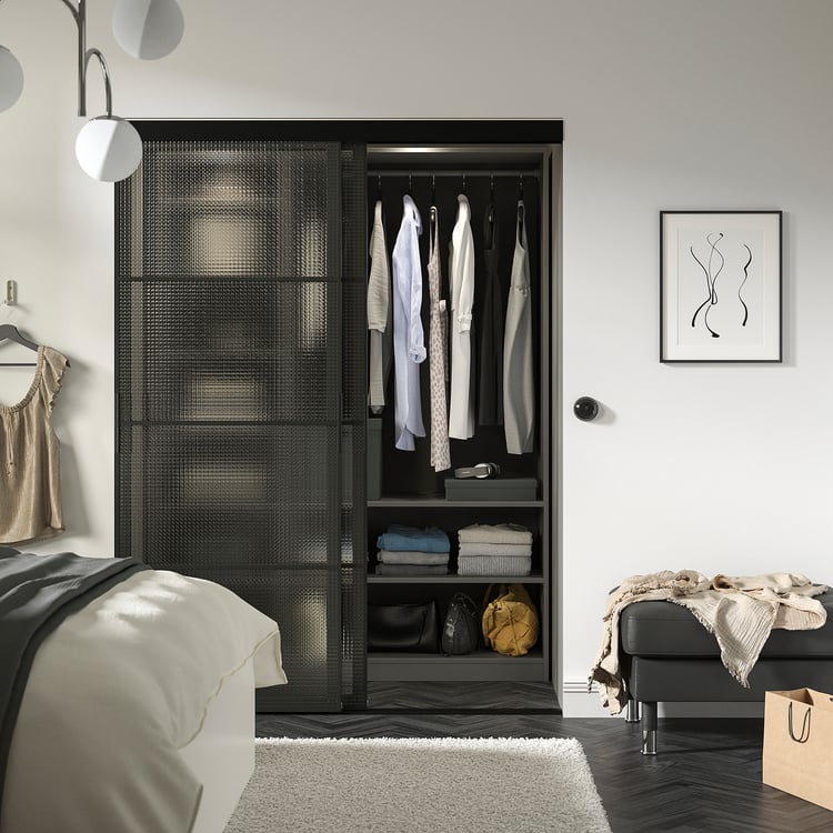 SKYTTA / LUNDBRÄSMA schuifdeurcombinatie, zwart/geruit glas, 152x205 cm ...