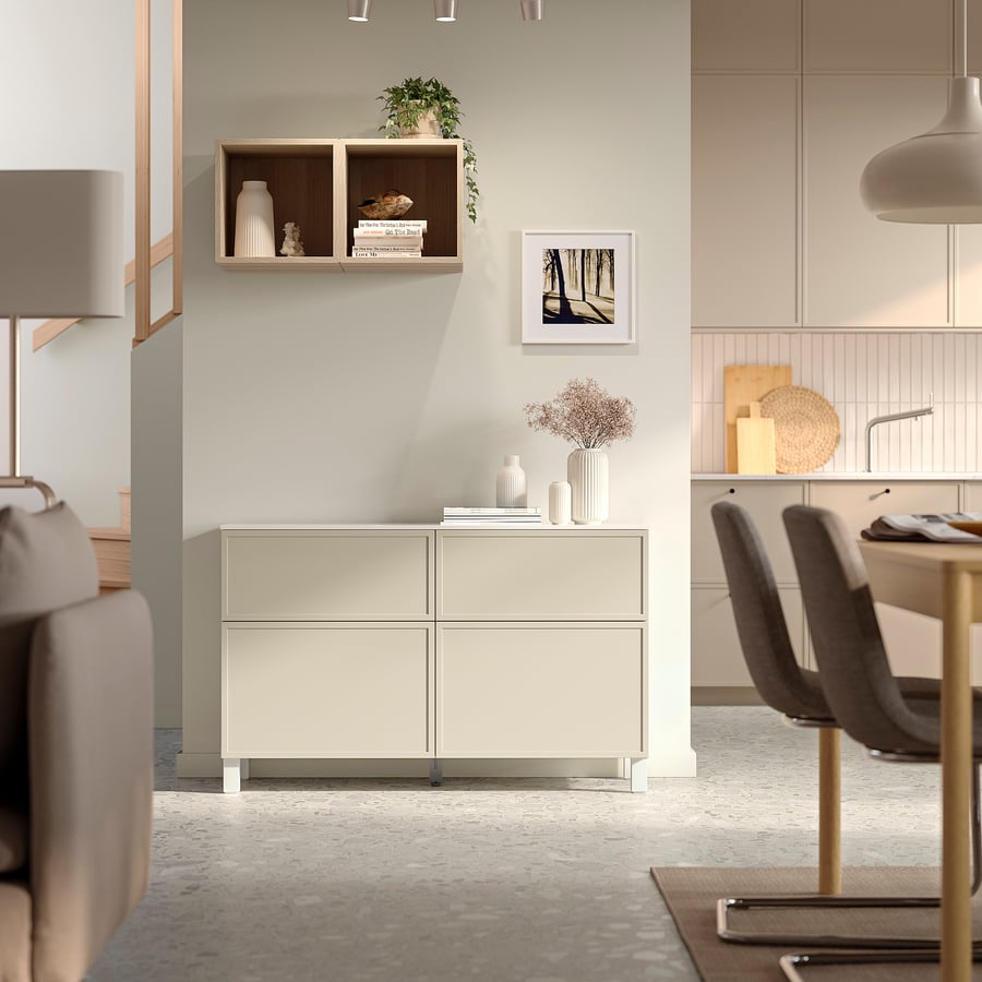 BESTÅ storage combination w doors/drawers, white/Krukmakare beige ...