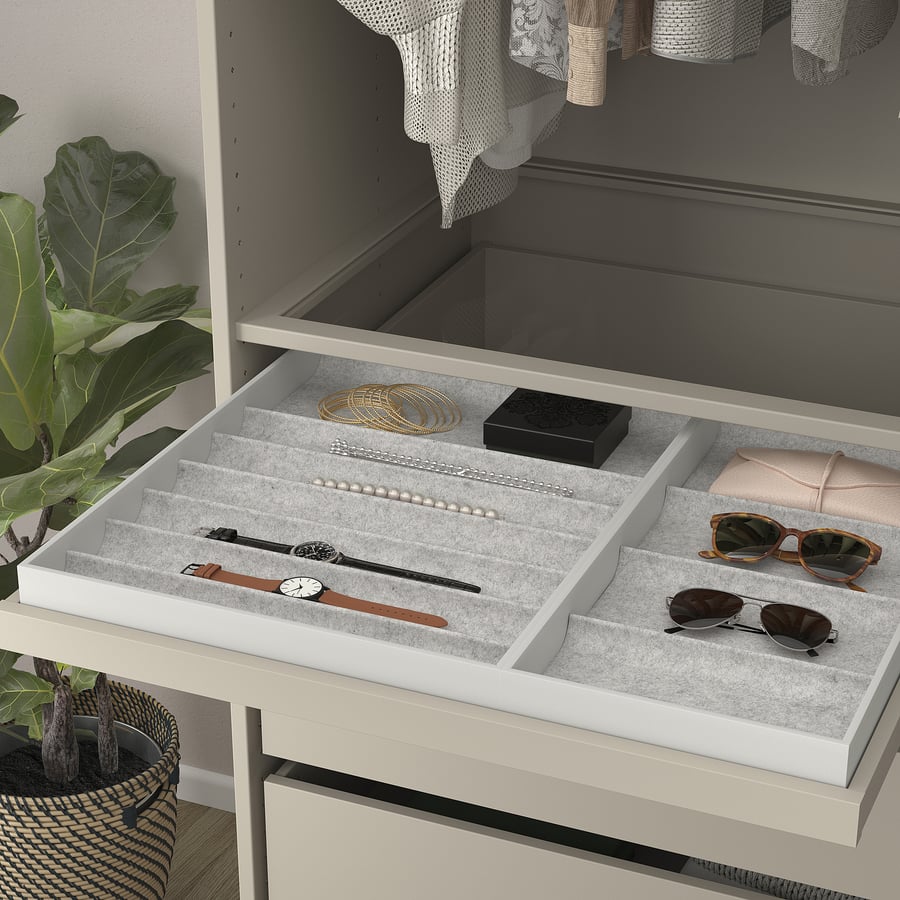 KOMPLEMENT pull-out tray with insert, grey-beige/light grey, 75x58 cm ...