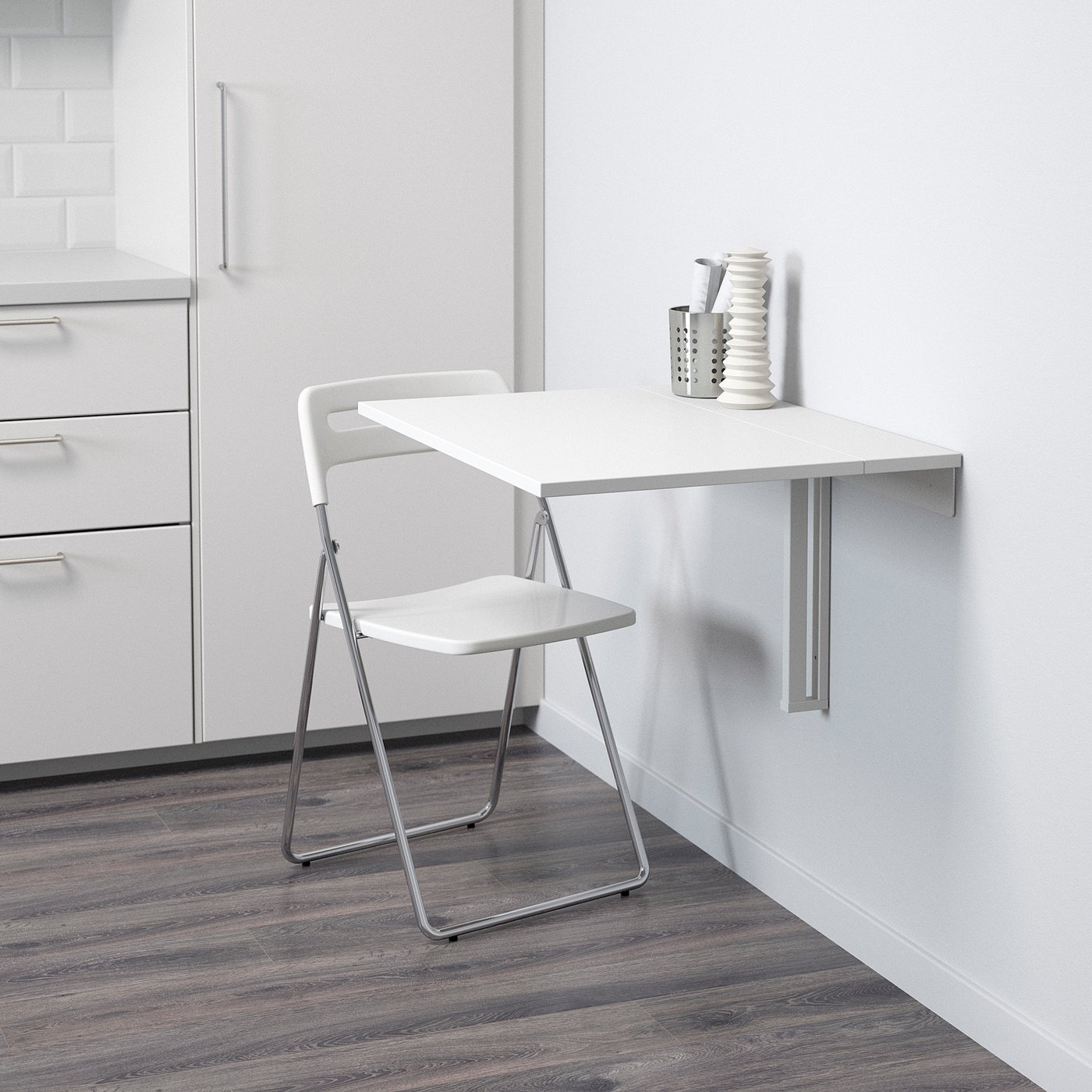 NORBERG NISSE table and 1 chair white chrome plated white 74 cm IKEA