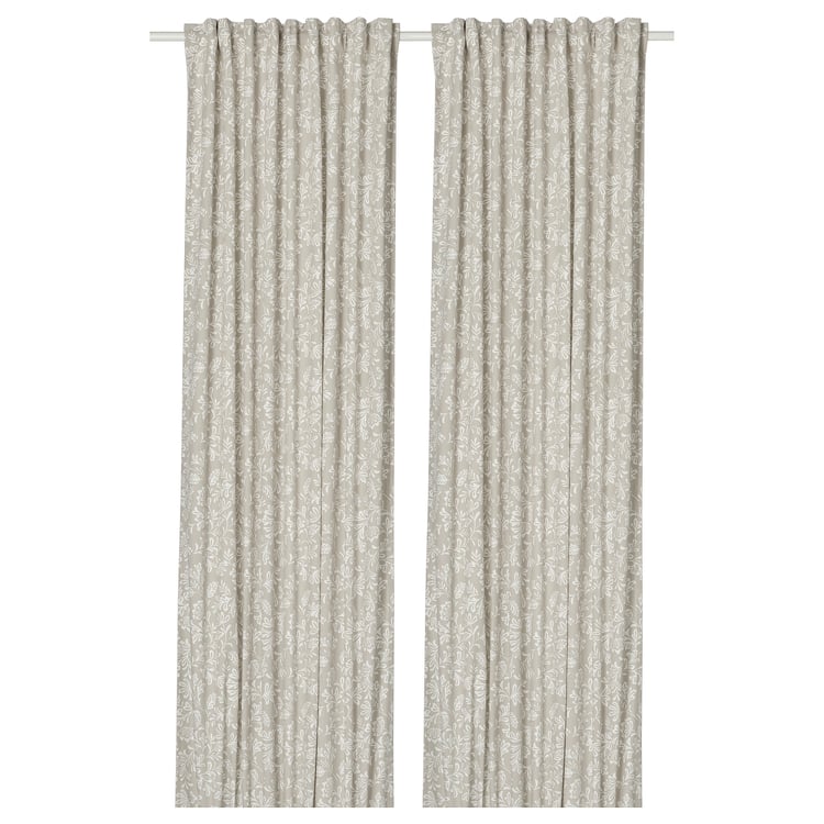 SNÖRUTA curtains, 1 pair, light grey-beige white/floral pattern with ...