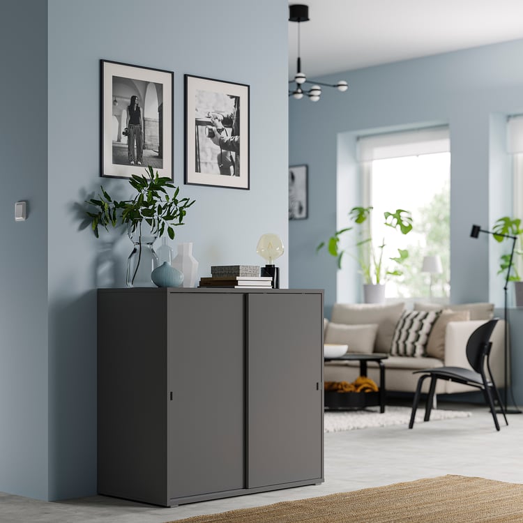 VIHALS cabinet with sliding doors, dark grey, 95x47x90 cm - IKEA
