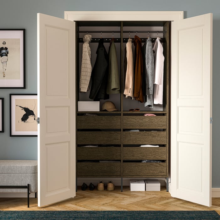 AURDAL wardrobe combination, brown stained oak veneer/dark gray ...