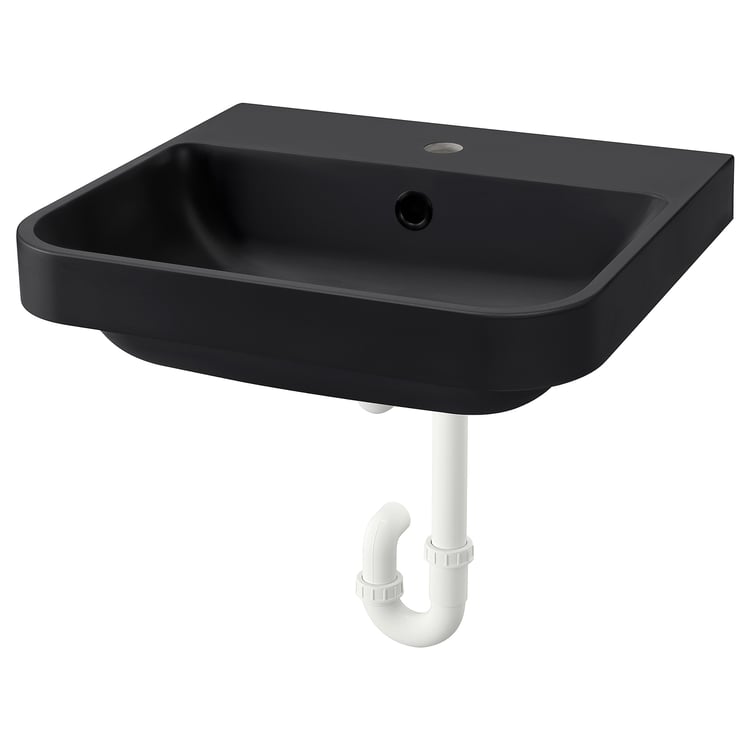 BACKSJÖN semi-recessed sink w watr trp, black, 51x50 cm (20x195/8 ...
