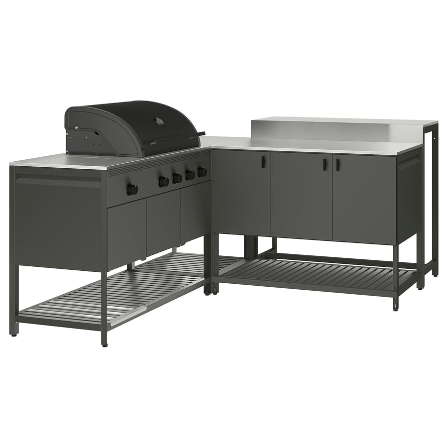 BÅTSKÄR outdoor ktchn w gas bbq+bar table, dark gray, 220x180 cm (865/8x707/8") - IKEA CA