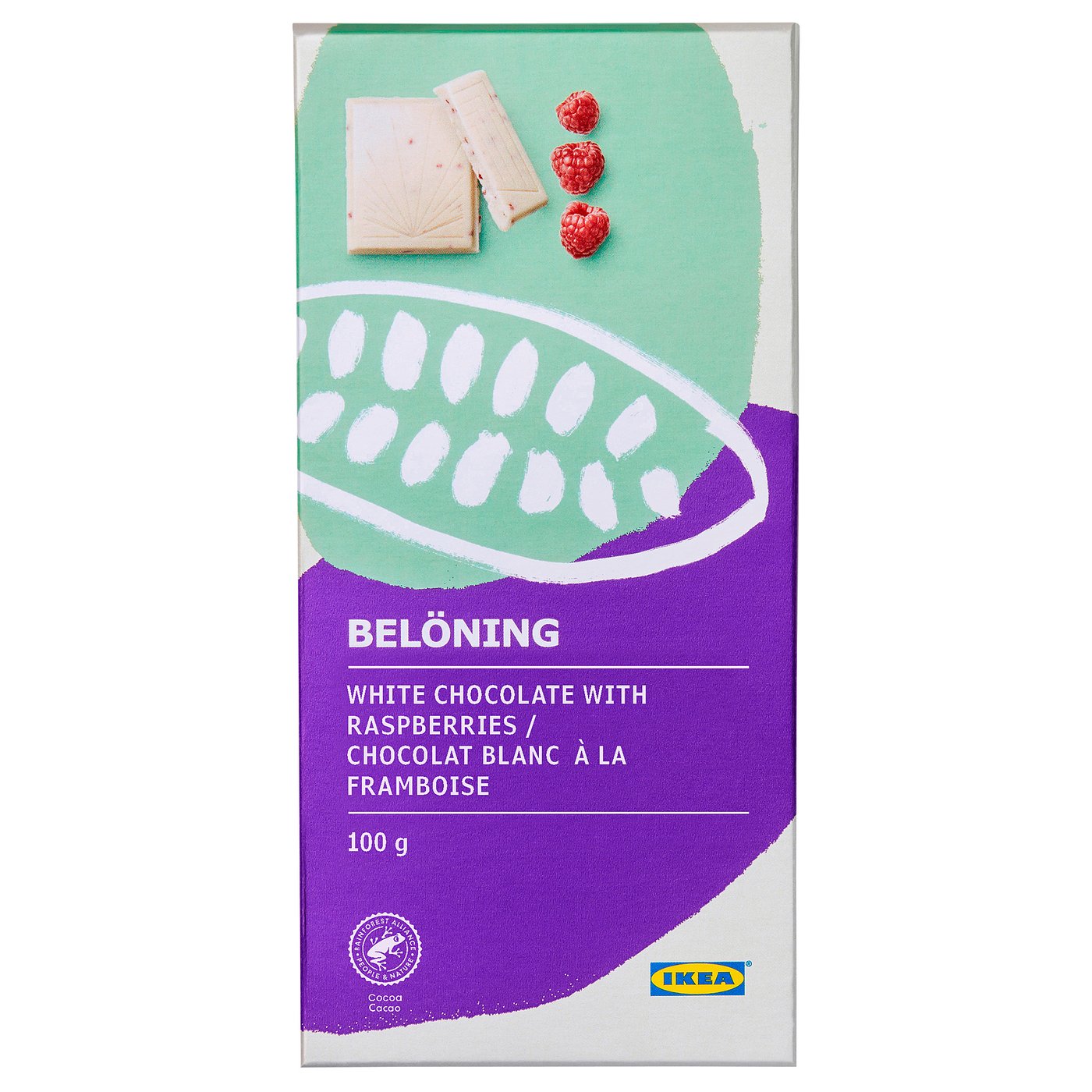 BELÖNING white chocolate tablet, with raspberry Rainforest Alliance ...