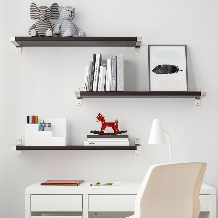 BERGSHULT / GRANHULT wall shelf combination, brown-black/nickel plated ...