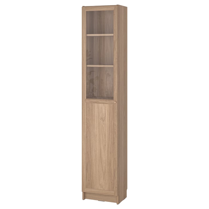 BILLY / OXBERG bookcase with panel/glass door, oak effect, 40x30x202 cm ...