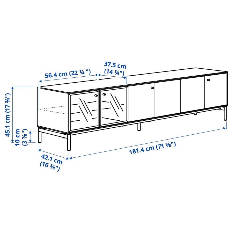 BOASTAD TV bench, black/oak veneer, 181x42x45 cm (713/8x165/8x173/4 ...