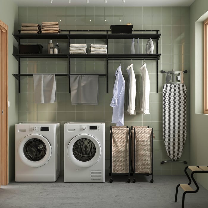 BOAXEL laundry combination, anthracite/metal, 227x40x101 cm (891/2x153 ...