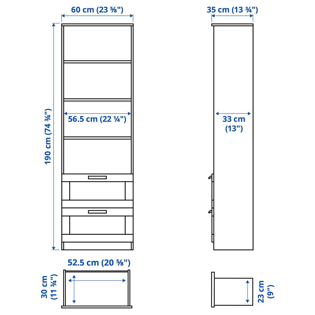 BRIMNES bookcase, white, 60x190 cm (235/8x743/4") - IKEA CA