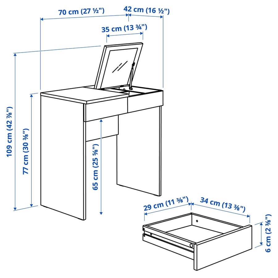 BRIMNES dressing table, gray, 70x42 cm (271/2x161/2") - IKEA CA