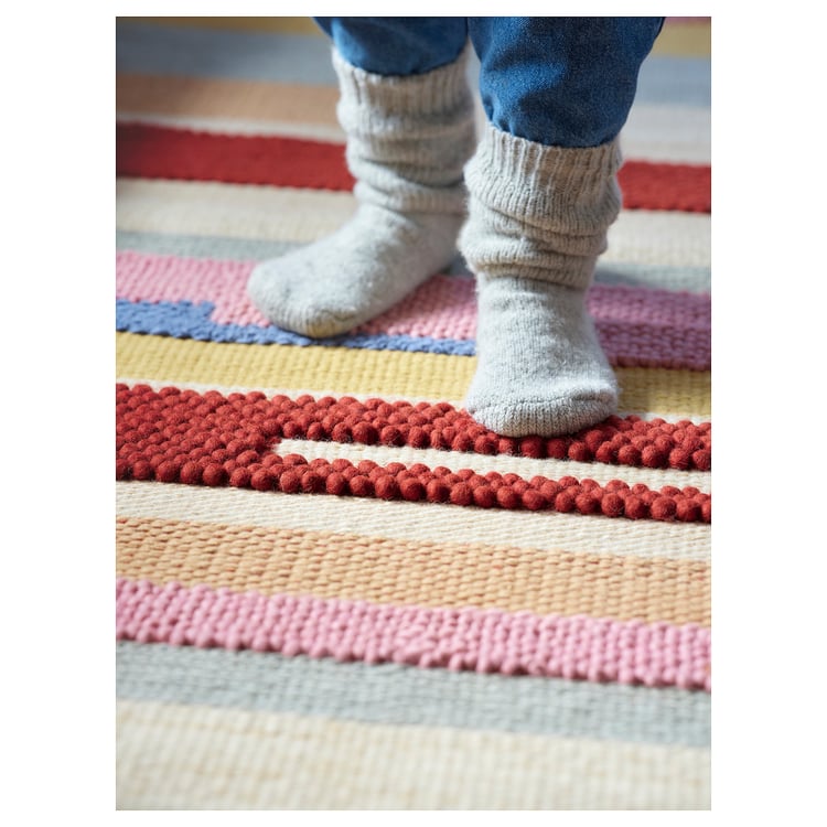 BRÖNDEN rug, low pile, handmade multicolor/red, 200x300 cm (6'7"x9'10 ...