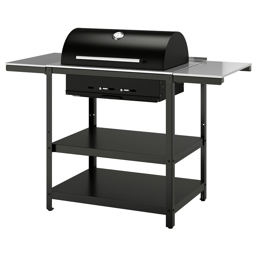 GRILLSKÄR charcoal barbecue w 2 side tables, stainless steel/outdoor ...