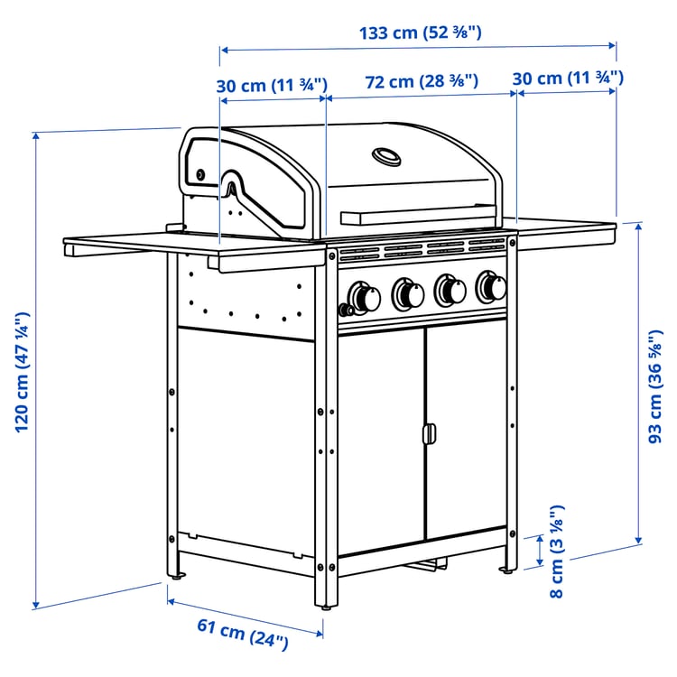 GRILLSKÄR gas barbecue w 2 side tables, stainless steel/outdoor, 85/109 ...