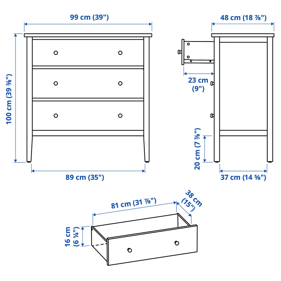 GULLABERG 3-drawer chest, white/anchor/unlock-function, 99x48x100 cm ...