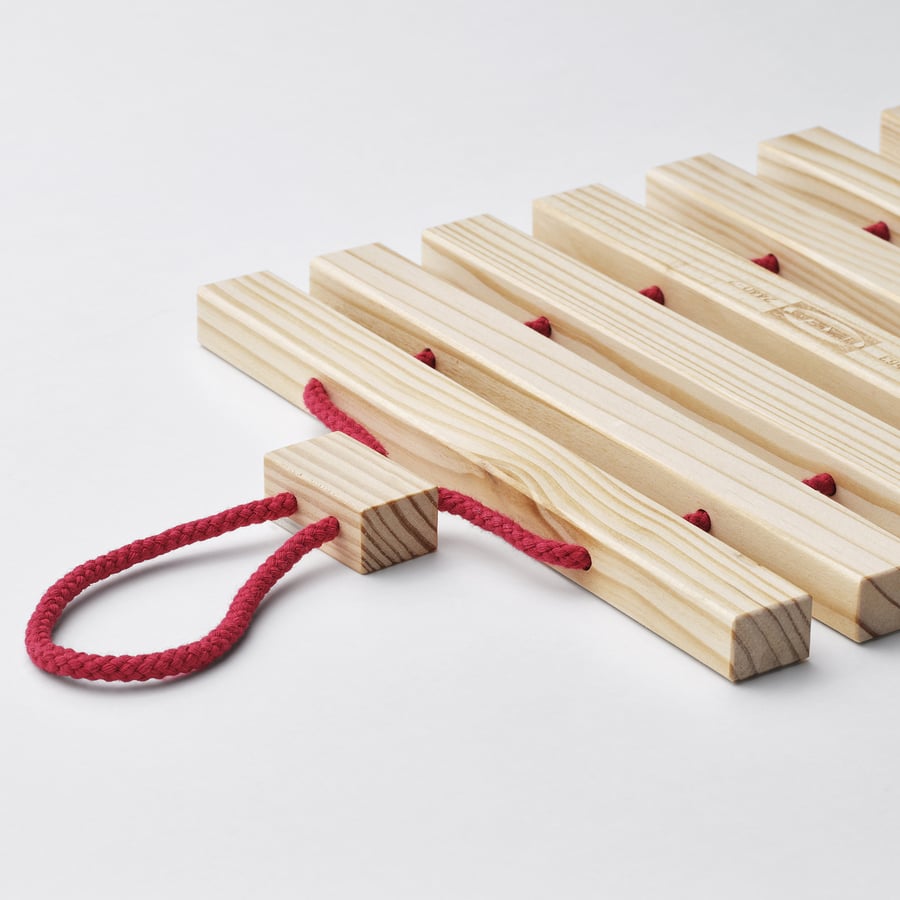 HALVNÄBB trivet, extendable bright red/pine, 16-32x20 cm (6-13x8 ...