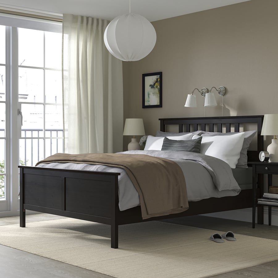 HEMNES bed frame, black-brown/Lyngör dark gray, Full - IKEA CA