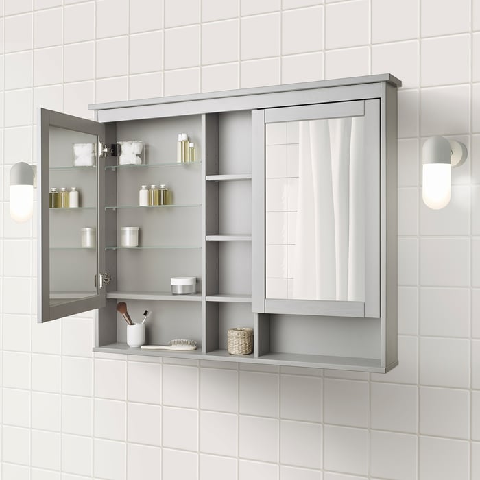 HEMNES mirror cabinet with 2 doors, gray, 120x98 cm (471/4x385/8 ...