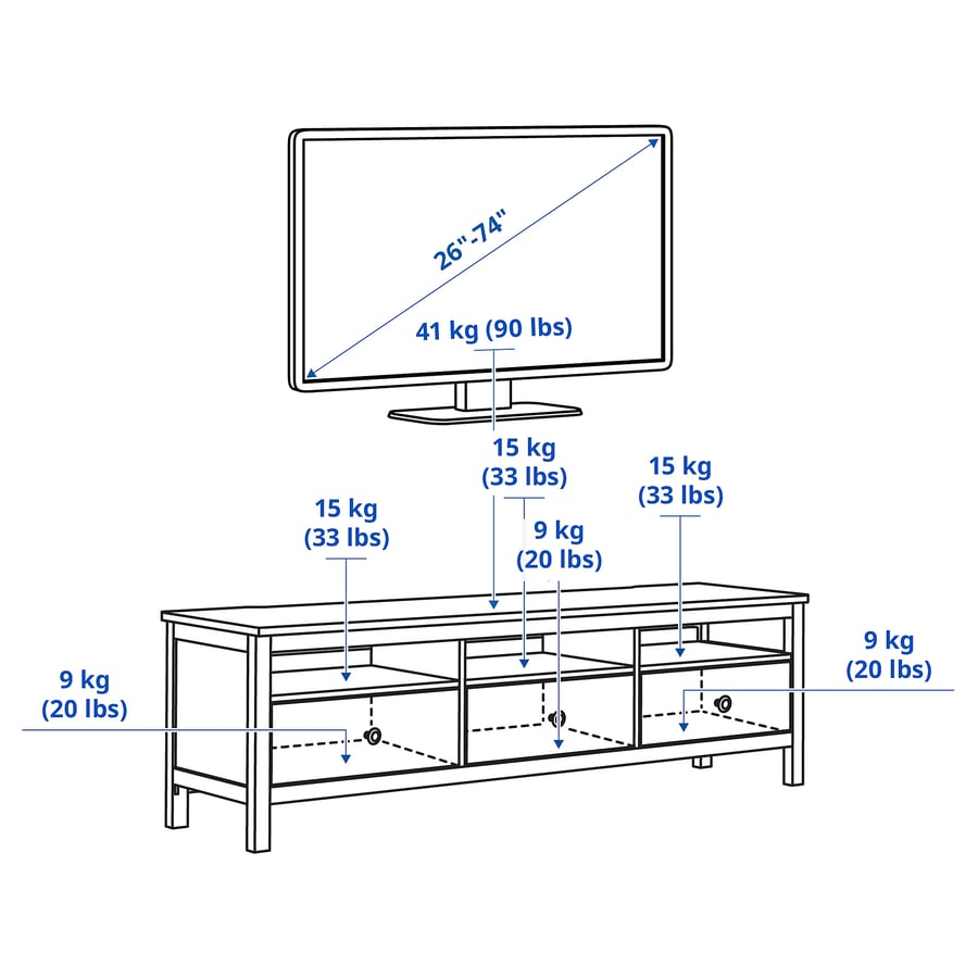 HEMNES TV bench, black-brown, 183x47x57 cm (72x181/2x221/2") - IKEA CA