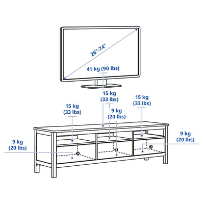 HEMNES TV bench, black-brown, 183x47x57 cm (72x181/2x221/2") - IKEA CA