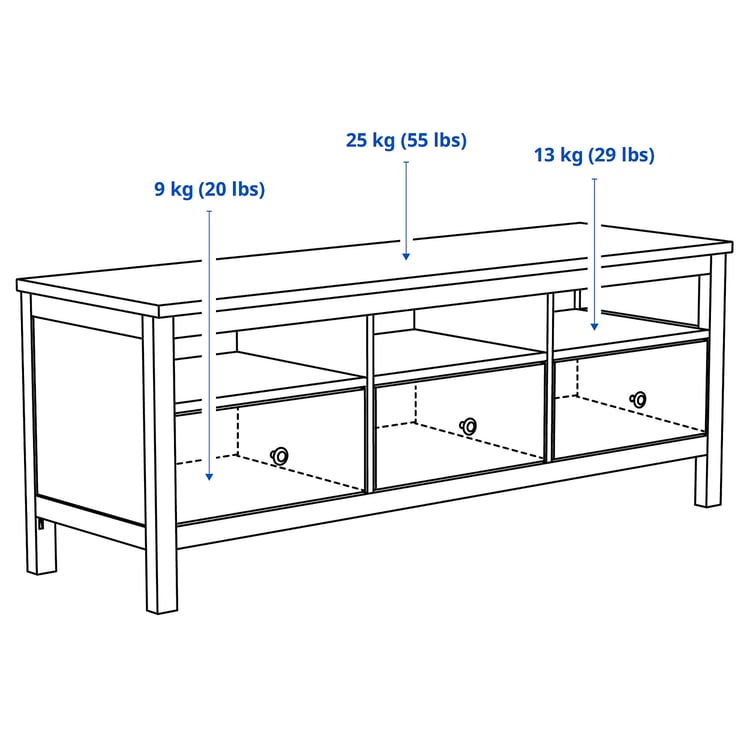 HEMNES TV bench, white stain/light brown, 148x47x57 cm (581/4x181/2x221 ...