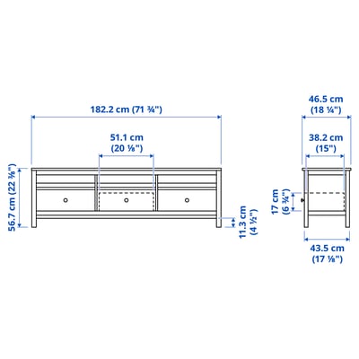 HEMNES TV bench, white stain, 183x47x57 cm (72x181/2x221/2") - IKEA CA