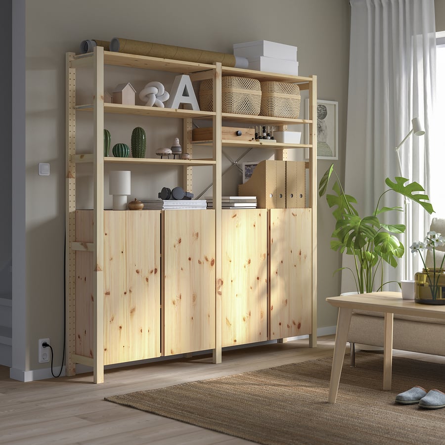IVAR 2 section shelving unit w/cabinet, pine, 174x30x179 cm (681/2x113 ...