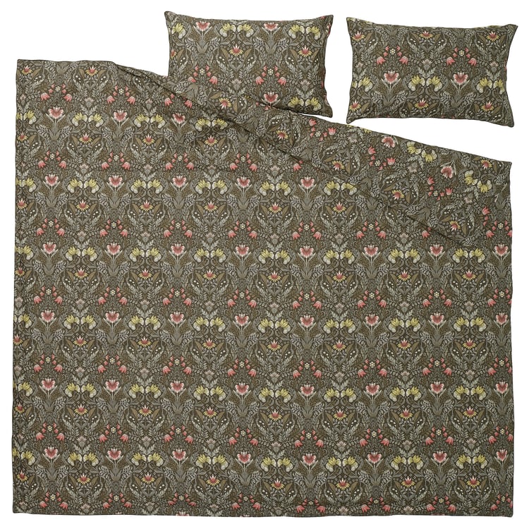 KÄRRDUNÖRT duvet cover and pillowcase(s), dark green/multicolor, King ...