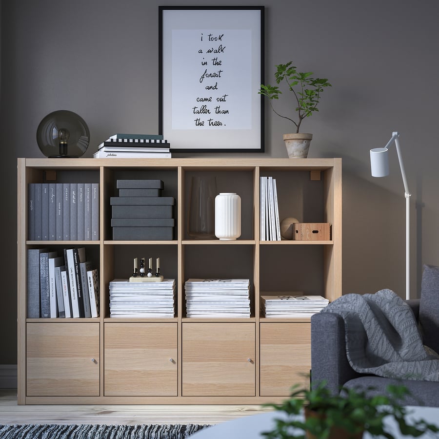 KALLAX shelf unit with 4 inserts, white stained oak effect, 147x112 cm ...