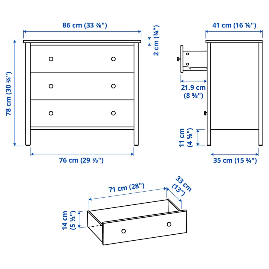 KILBERGET 3-drawer chest, white/anchor/unlock-function, 86x78 cm (337 ...