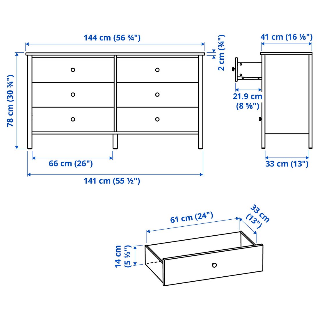 KILBERGET 6-drawer chest, white/anchor/unlock-function, 144x78 cm (563 ...