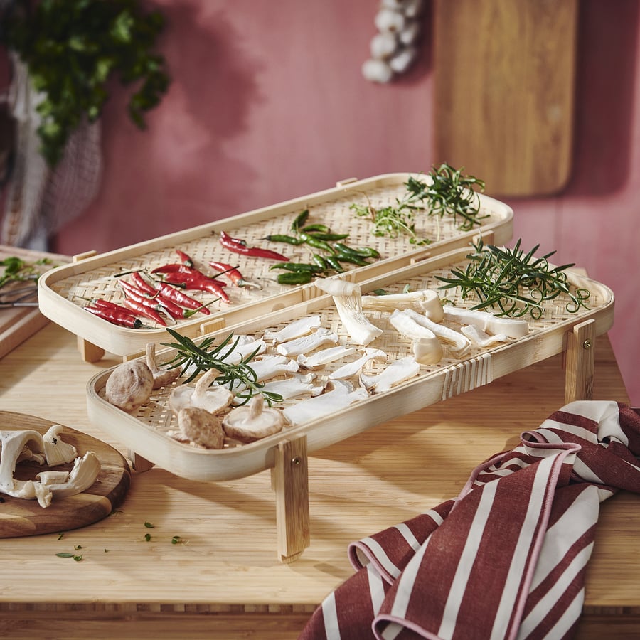 KÖSSEBÄR food drying rack with 2 trays, bamboo, 46x21x22 cm (181/8x81 ...