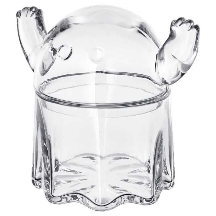 Halloween KUSTFYR bowl with lid, ghost clear glass, 5" - IKEA CA