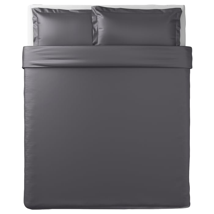 LUKTJASMIN duvet cover and pillowcase(s), dark gray, Full/Queen (Double ...