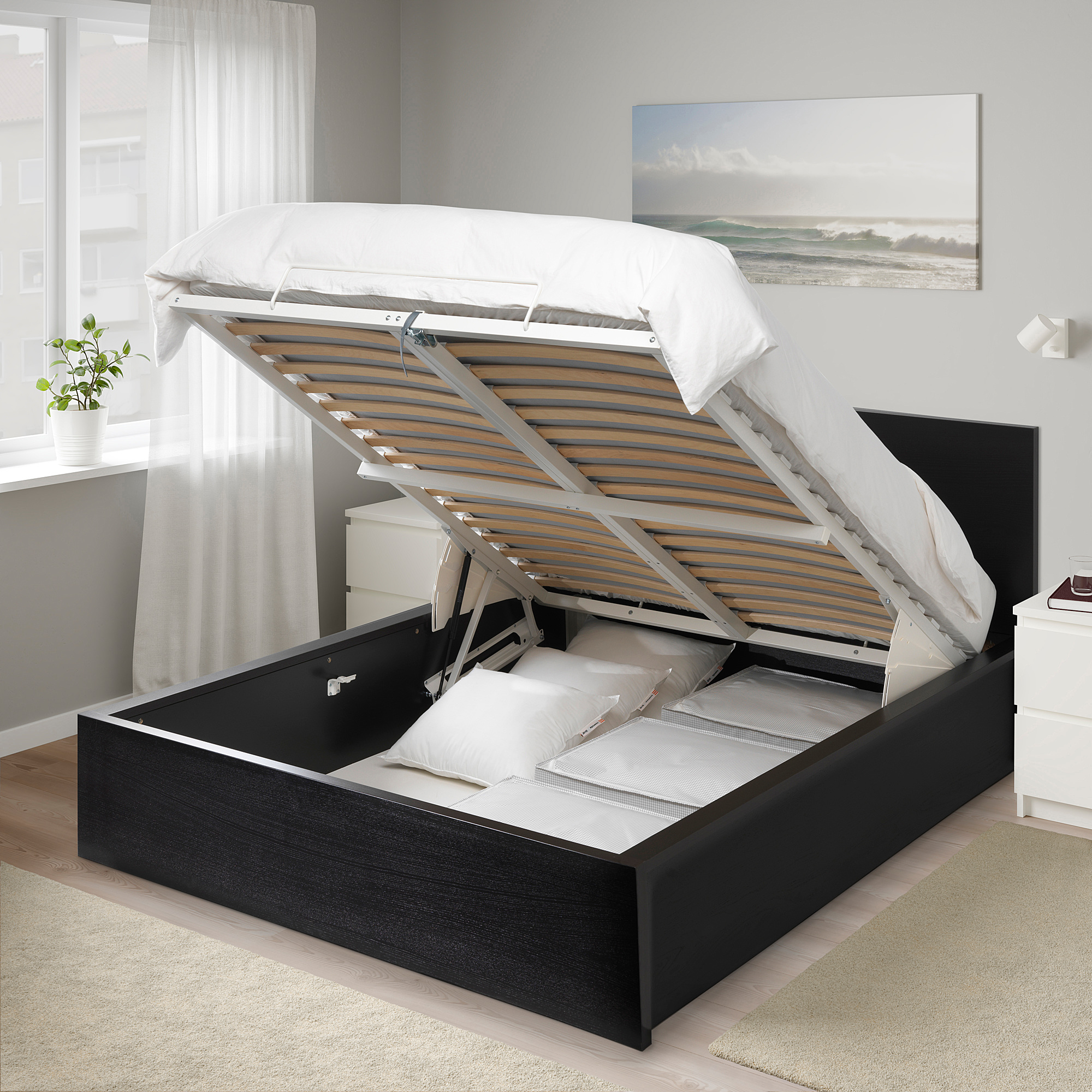 MALM Pull Up Storage Bed Black brown Queen IKEA MALM Pull Up Storage Bed Black brown Queen IKEA