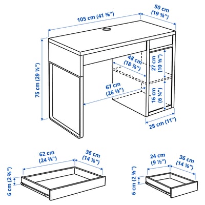 MICKE desk, white, 105x50 cm (413/8x195/8") - IKEA CA