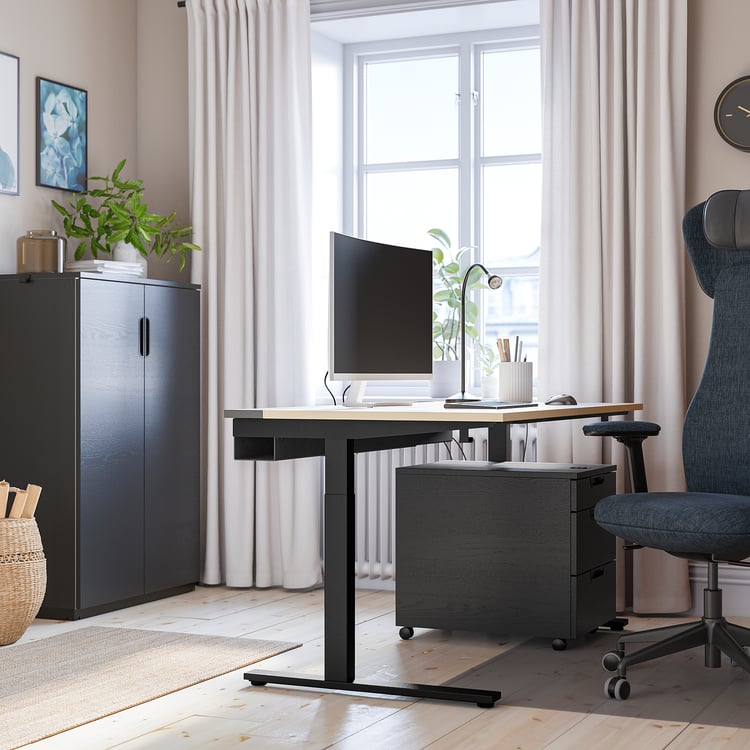 MITTZON desk, birch veneer/black, 140x60 cm (551/8x235/8") - IKEA CA