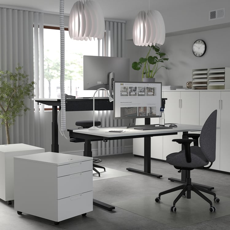 MITTZON desk sit/stand, electric white/black, 160x80 cm (63x311/2 ...