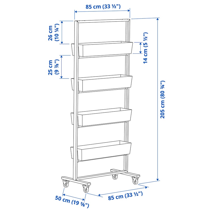 MITTZON frame with casters/container, white, 85x205 cm (331/2x803/4 ...