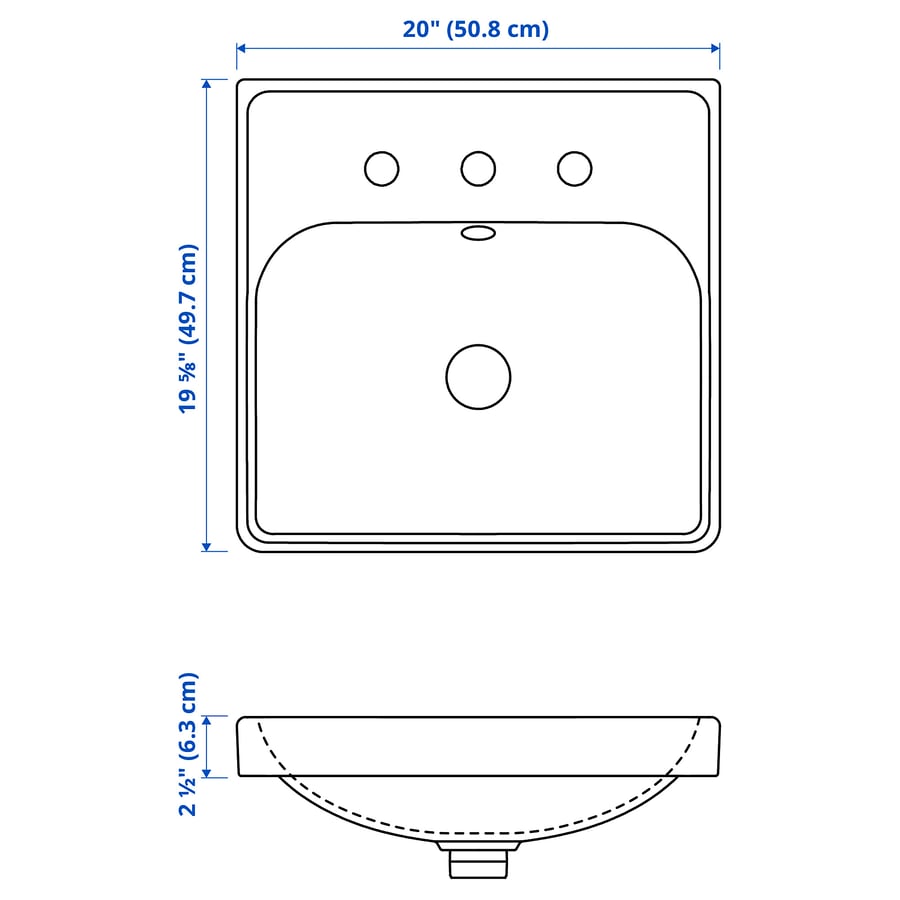 ORRSJÖN semi-recessed sink, white 8" widespread, 51x50 cm (20x195/8 ...